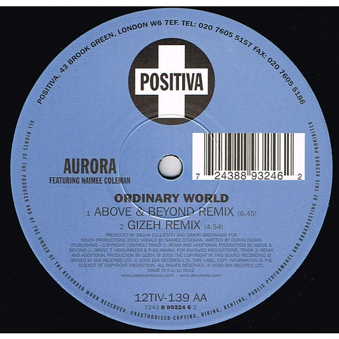 Aurora Featuring Naimee Coleman - Ordinary World - Vinyl 12" - 2000 ...