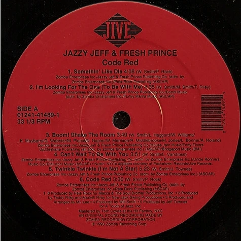 DJ Jazzy Jeff & The Fresh Prince - Code Red - Vinyl LP - 1993 - US ...