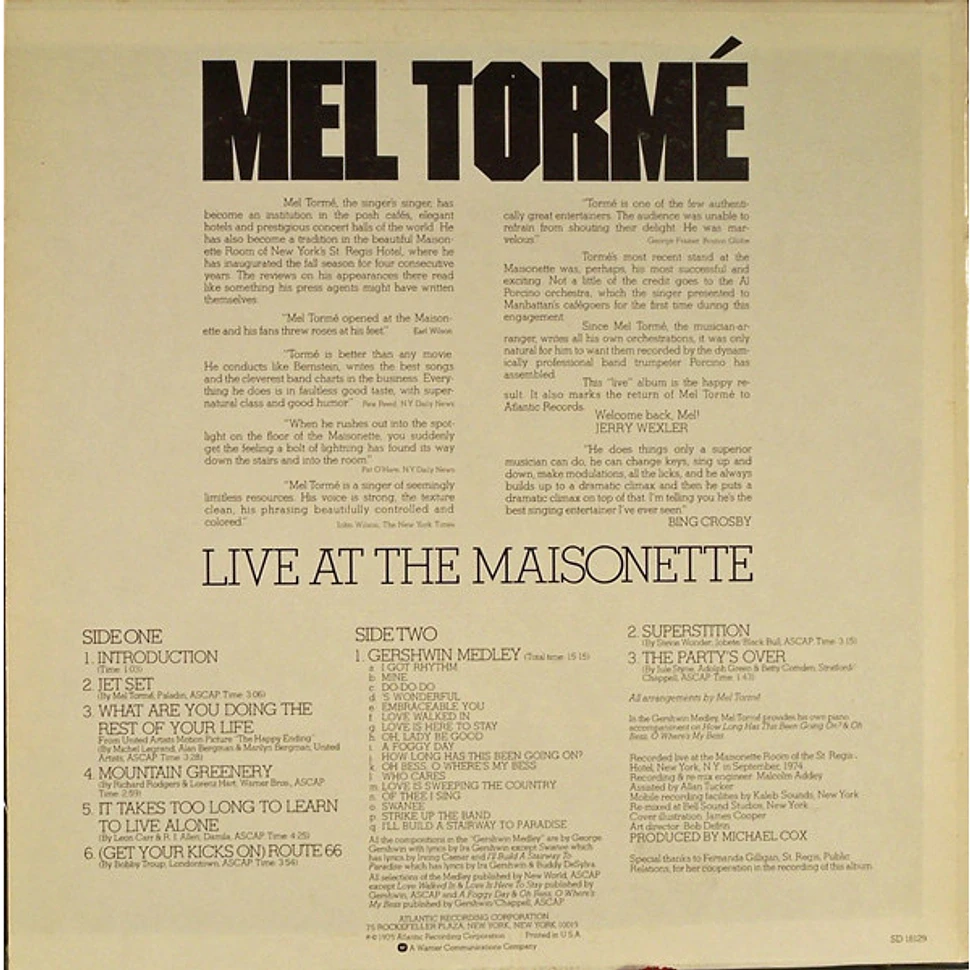 Mel Tormé Featuring Al Porcino Big Band - Live At The Maisonette ...