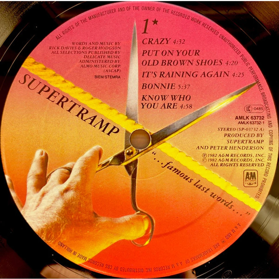 Supertramp - "...Famous Last Words..." - Vinyl LP - 1982 - EU ...