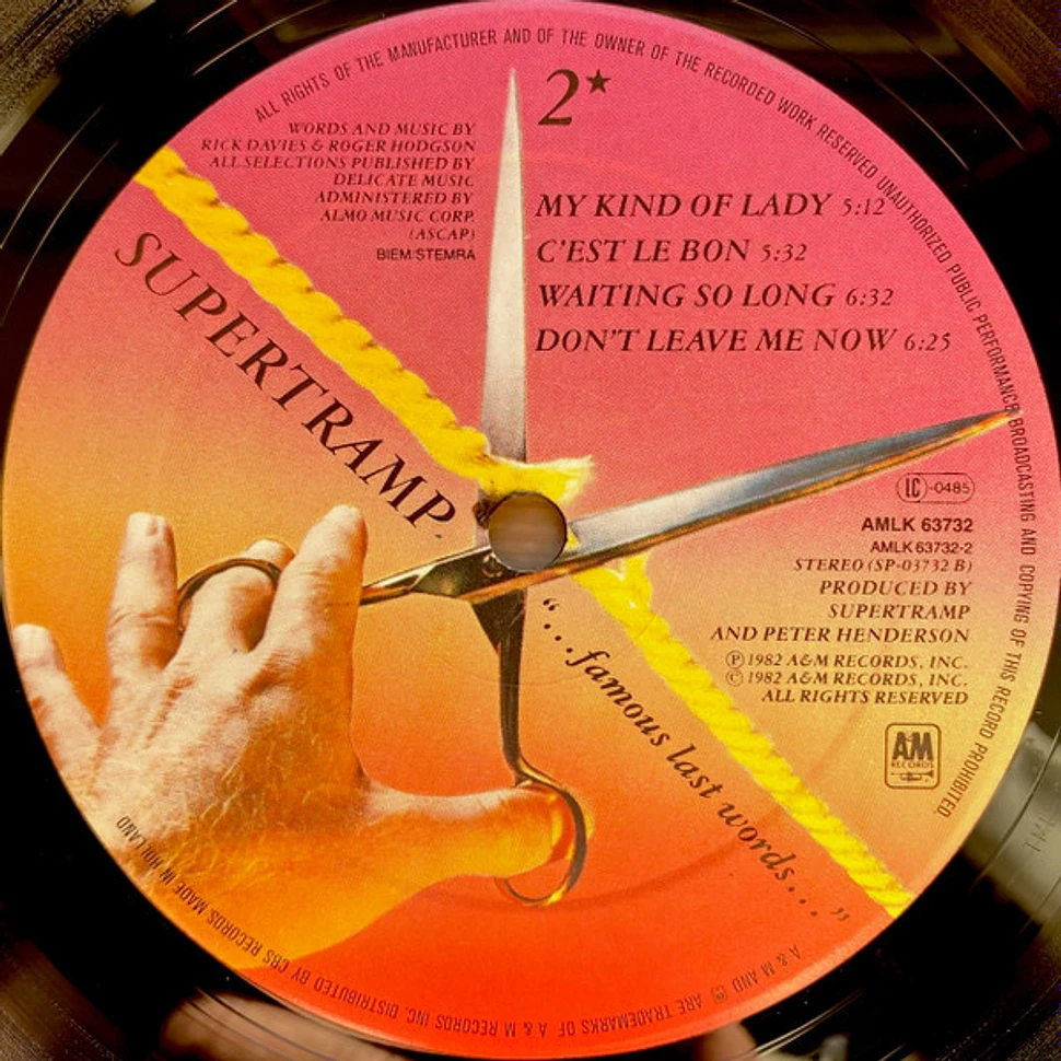 Supertramp - "...Famous Last Words..." - Vinyl LP - 1982 - EU ...