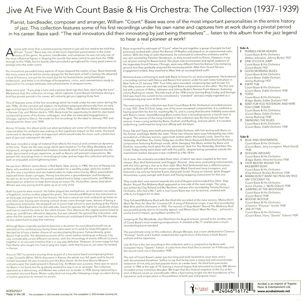 Count Basie & His Orchestra - Jive At Five: The Collection 1937-1939 - Vinyl LP - 2023 - EU ...