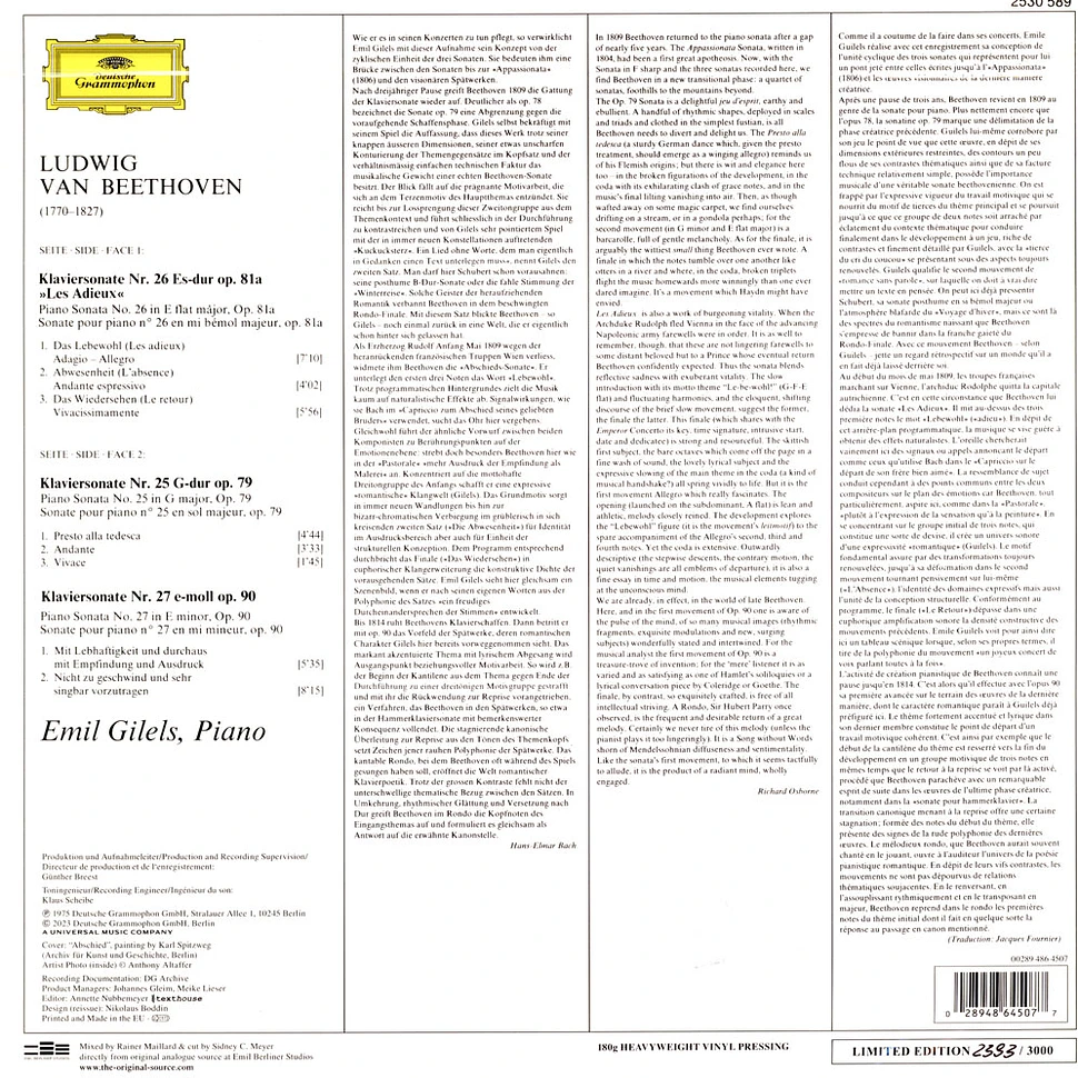 Emil Gilels - Beethoven: Klaviersonaten 25-27 Original Source - Vinyl ...