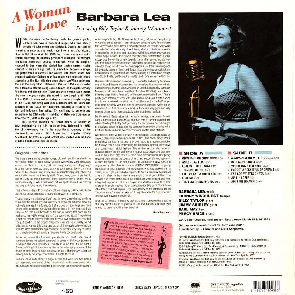Barbara Lea - Woman In Love - Vinyl LP - 2023 - US - Original | HHV
