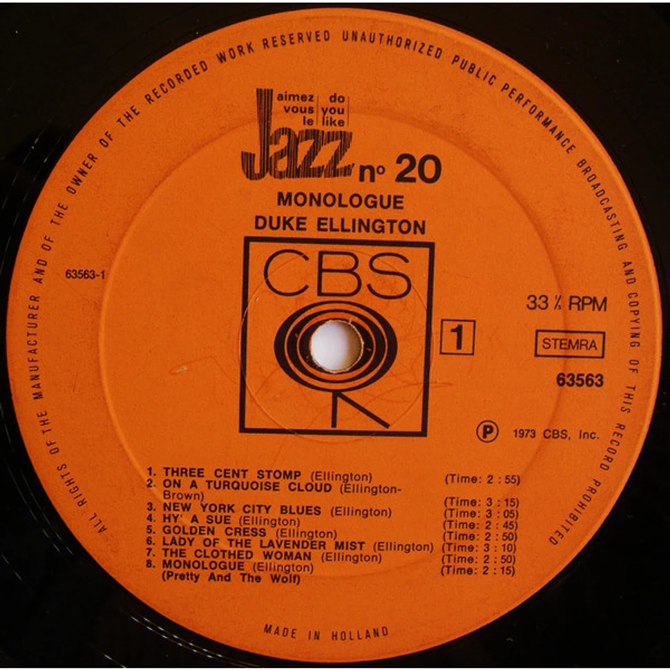 Duke Ellington - Monologue - Vinyl LP - 1973 - NL - Original | HHV