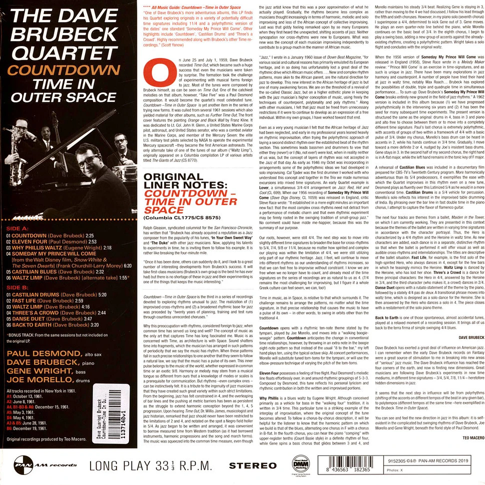 The Dave Brubeck Quartet - Countdown-Time In Outer Space - Vinyl LP ...