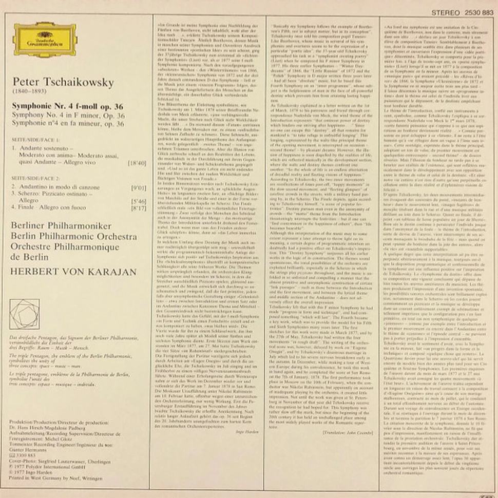 Pyotr Ilyich Tchaikovsky, Berliner Philharmoniker, Herbert von Karajan - Symphony No 4 - Vinyl ...