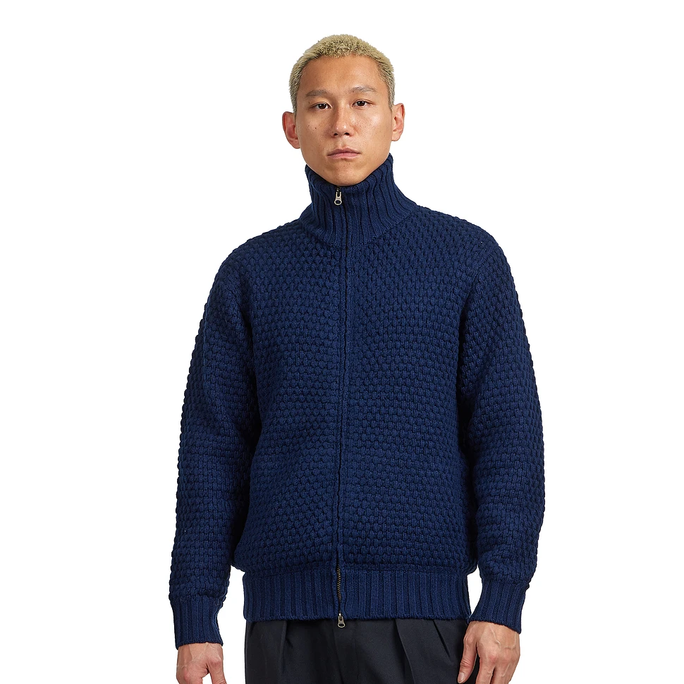 Beams Plus - Full Zip Style Popcorn Pattern (Navy) | HHV