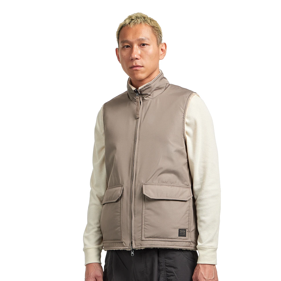 TAION - Non Down Military Reversible Boa Hi Neck Vest (Light Mocha ...