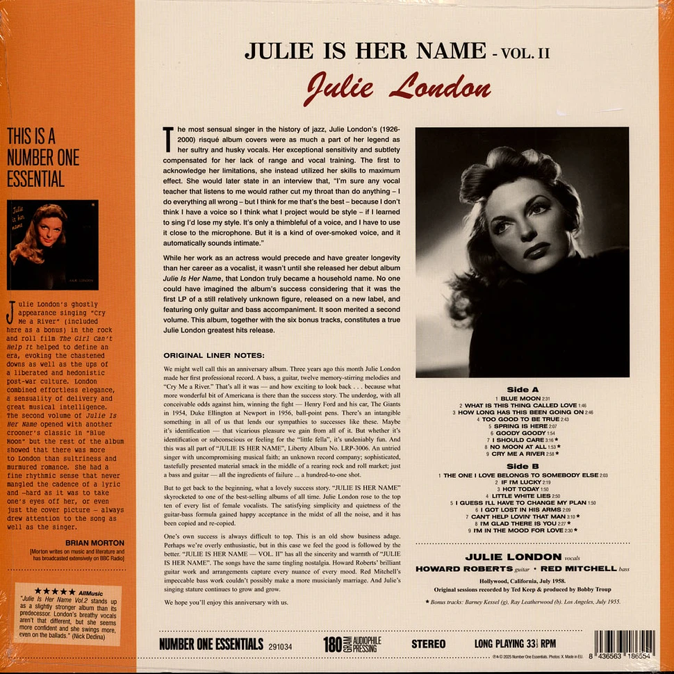 Julie London - Julie Is Her Name Vol. 2 - Vinyl LP - 2025 - Original | HHV