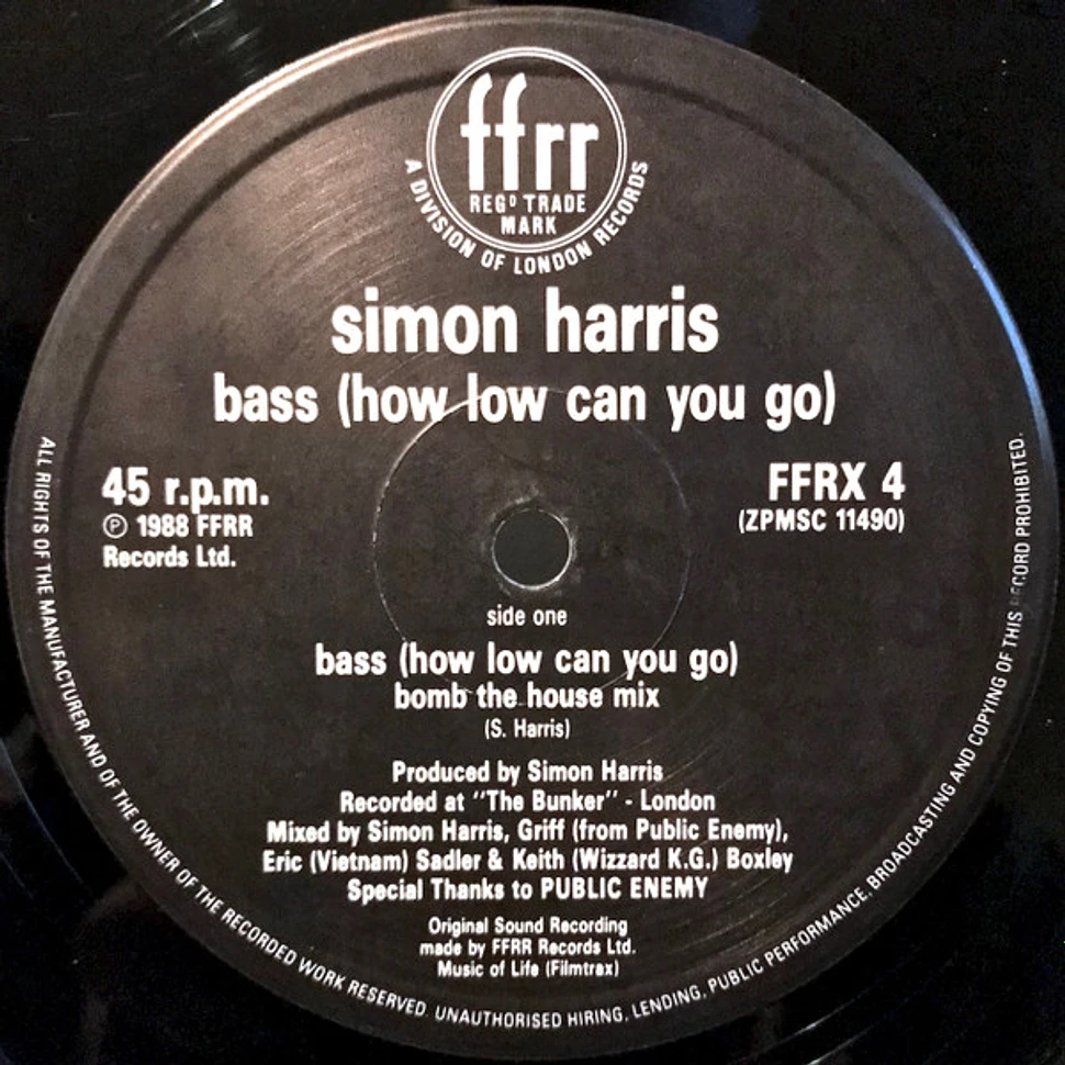 Simon Harris - Bass (How Low Can You Go) (Bomb The House Mix) - Vinyl ...