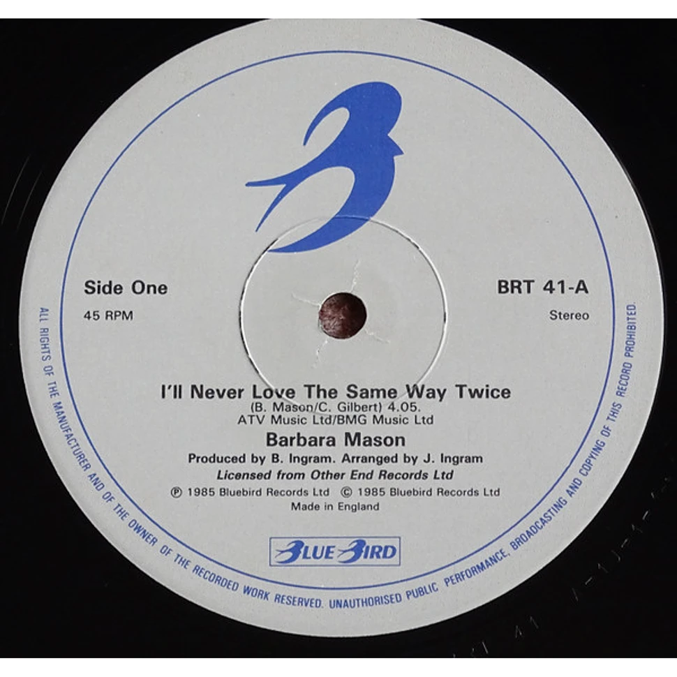 Barbara Mason - I'll Never Love The Same Way Twice - Vinyl 45 RPM - 1985 - UK - Original | HHV