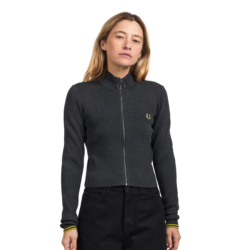 Fred Perry - Zip-Through Metallic Ribbed Jumper (Anchor Grey) | HHV