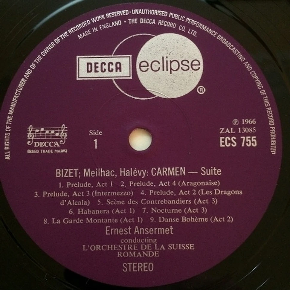 Georges Bizet, L'Orchestre De La Suisse Romande, Ernest Ansermet - Carmen - Suite / L'Arlesienne ...