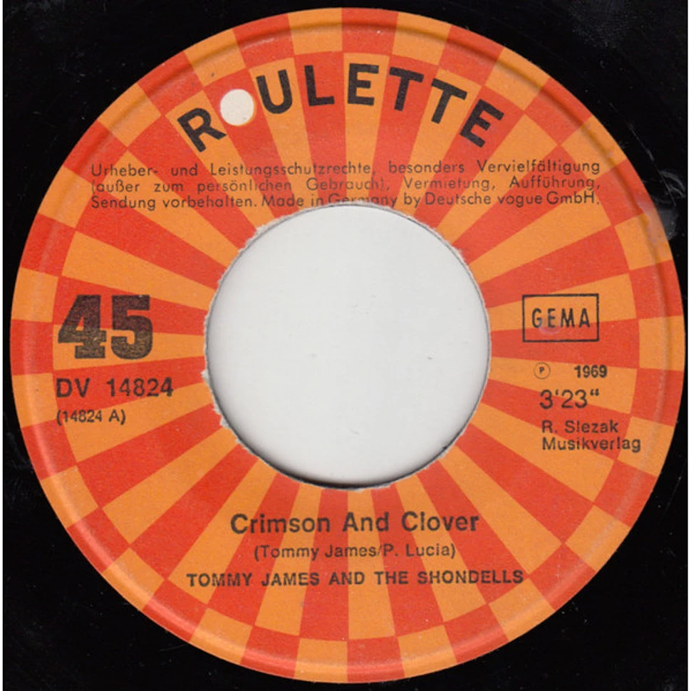 Tommy James & The Shondells - Crimson And Clover - Vinyl 7" - 1969 - DE ...