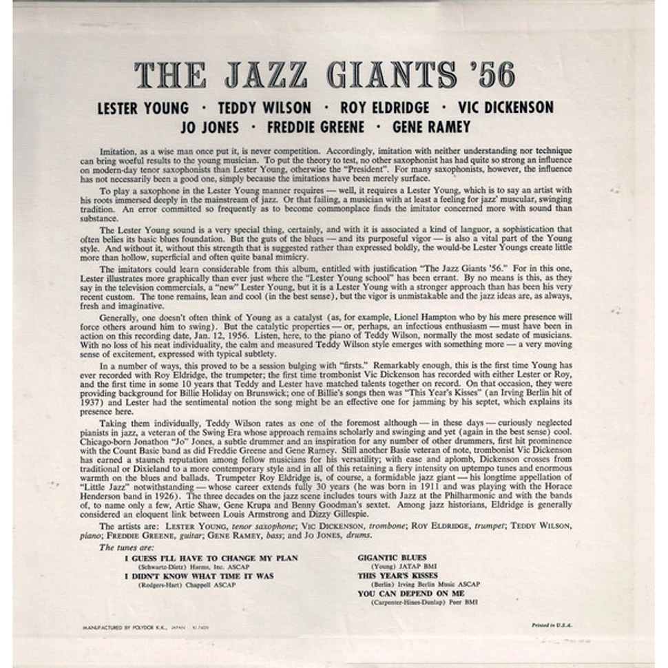 Lester Young, Teddy Wilson, Roy Eldridge, Vic Dickenson, Jo Jones, Freddie Green, Gene Ramey ...