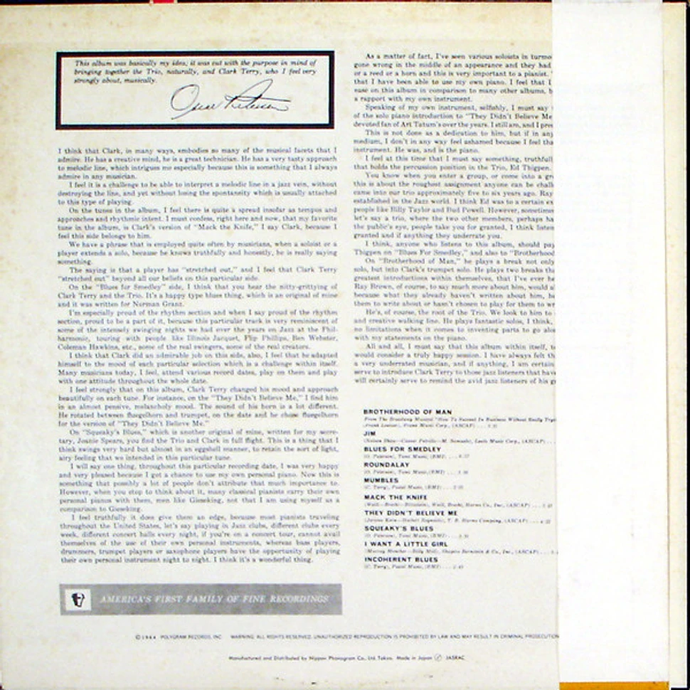 The Oscar Peterson Trio / Clark Terry - + One - Vinyl LP - 1964 - JP ...