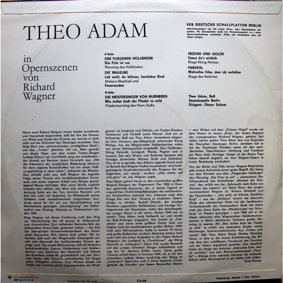 Theo Adam, Staatskapelle Berlin, Otmar Suitner - Theo Adam In ...