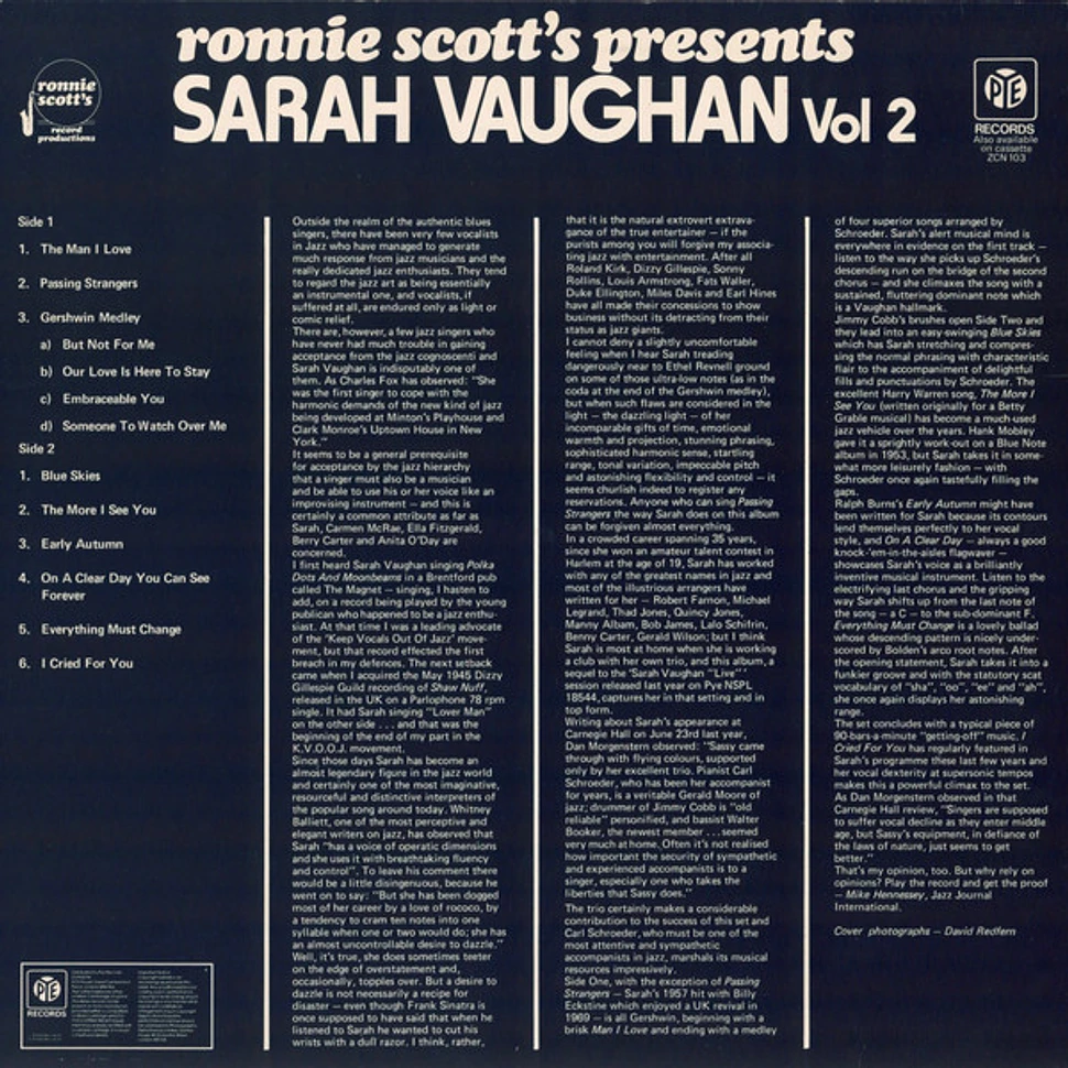 Sarah Vaughan - Ronnie Scott's Presents Sarah Vaughan Live Volume 2 ...