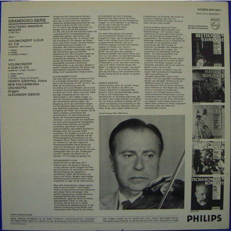 Wolfgang Amadeus Mozart, Henryk Szeryng, New Philharmonia Orchestra ...