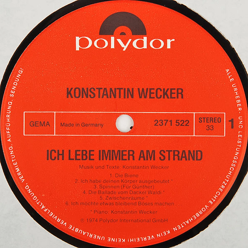 Konstantin Wecker - Ich Lebe Immer Am Strand - Vinyl LP - 1974 - DE ...